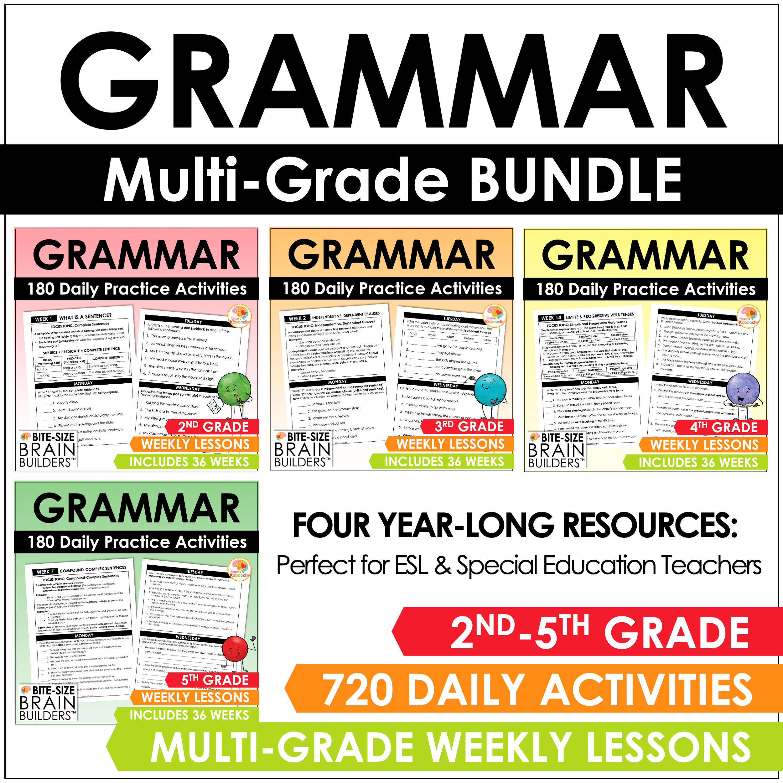 180 Grammar Activities: Bite-Size Brain Builders for 2nd-5th Grade