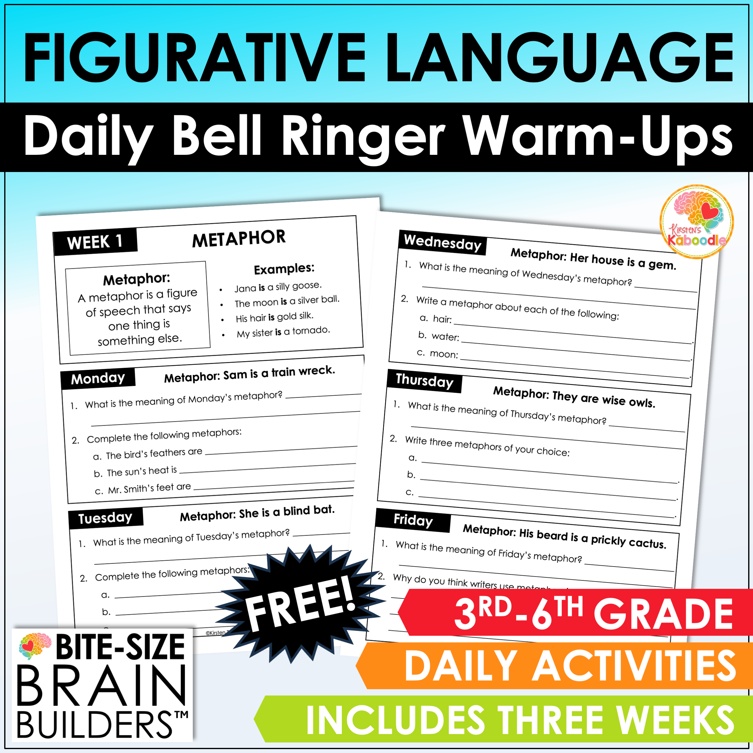 Free Figurative Language Daily Warm-Up Bell Ringers for Similes and ...